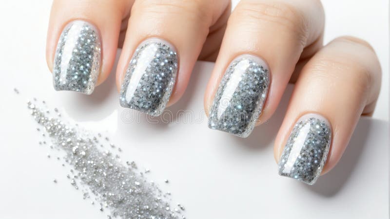 Splash of Silver Glittery Nail Polish on Plain White Ai Generated Stock ...