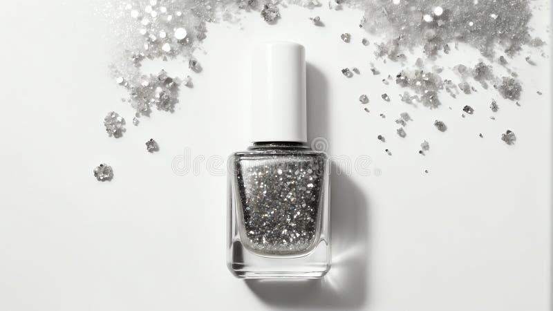 Splash of Silver Glittery Nail Polish on Plain White Ai Generated Stock ...