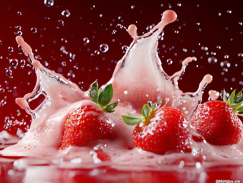 A Splash of Strawberry Juice with Two Strawberries on Top of it Stock ...