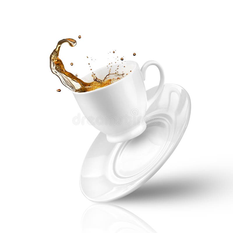 Splash of Tea in the Falling Cup on White Stock Image - Image of macro ...