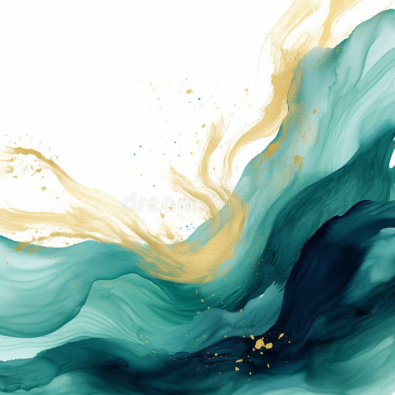 Splash of Teal with Gold in an Abstract Splatter Design. Stock ...