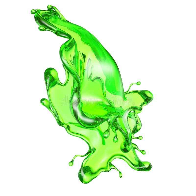 Splash of Transparent Liquid of a Green Color on a White Background. 3d ...