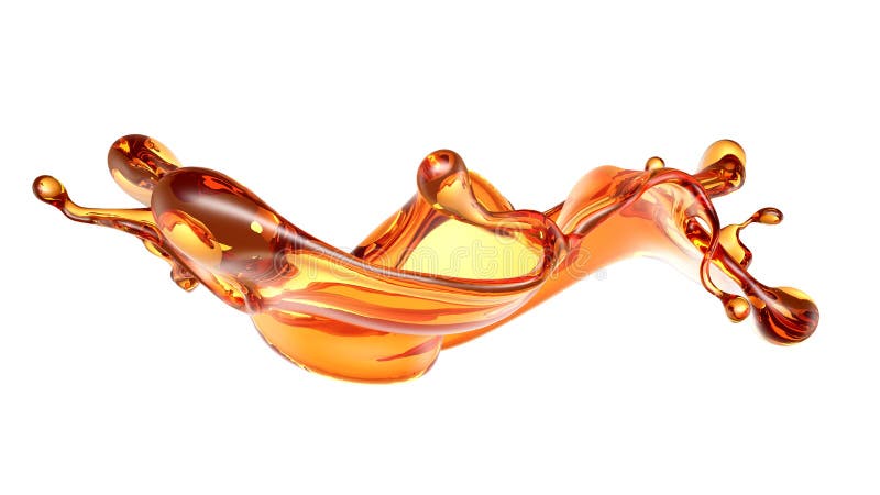 Splash of a Transparent Orange Liquid on a White Background. 3d ...