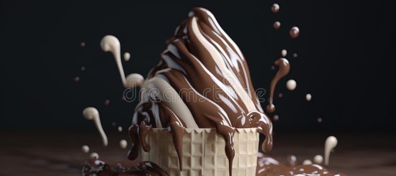 Splash of Vanilla Chocolate Cone Ice Cream Background Stock ...