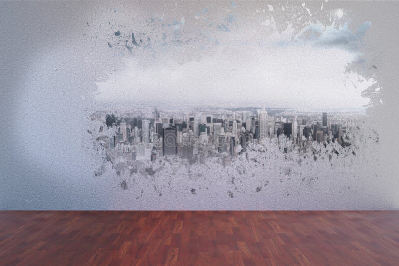 Splash on Wall Revealing Cityscape Stock Illustration - Illustration of ...