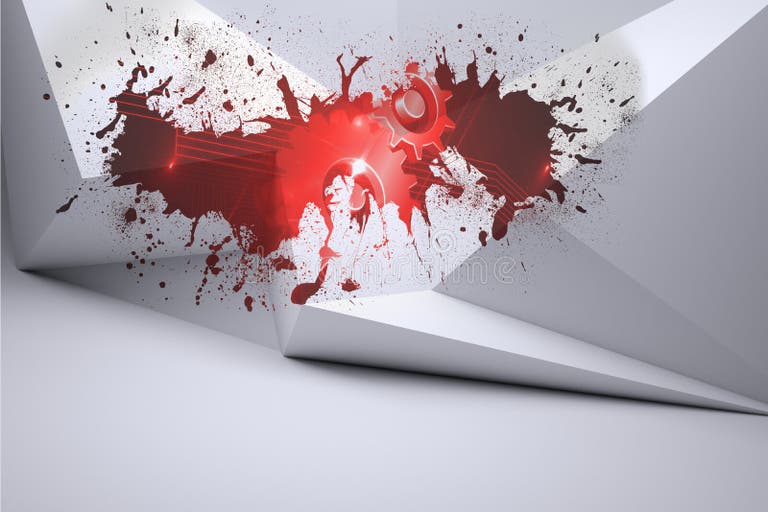 Splash on Wall Revealing Red Cogs and Wheels Stock Illustration ...