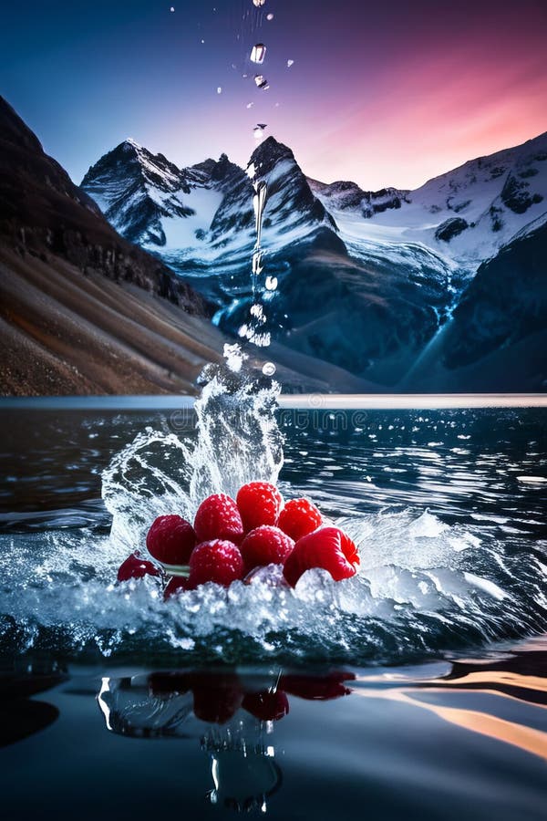 Splash Water Aggregate Raspberry Fruit with Water Gushing Forth ...