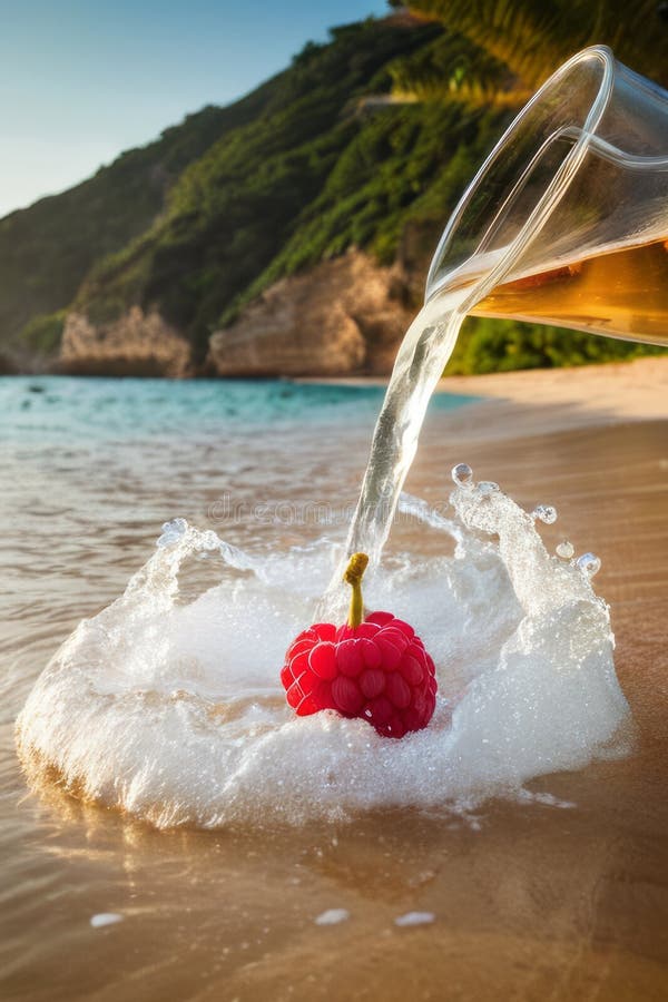 Splash Water Aggregate Raspberry Fruit Surrounded by Sparkling Water ...