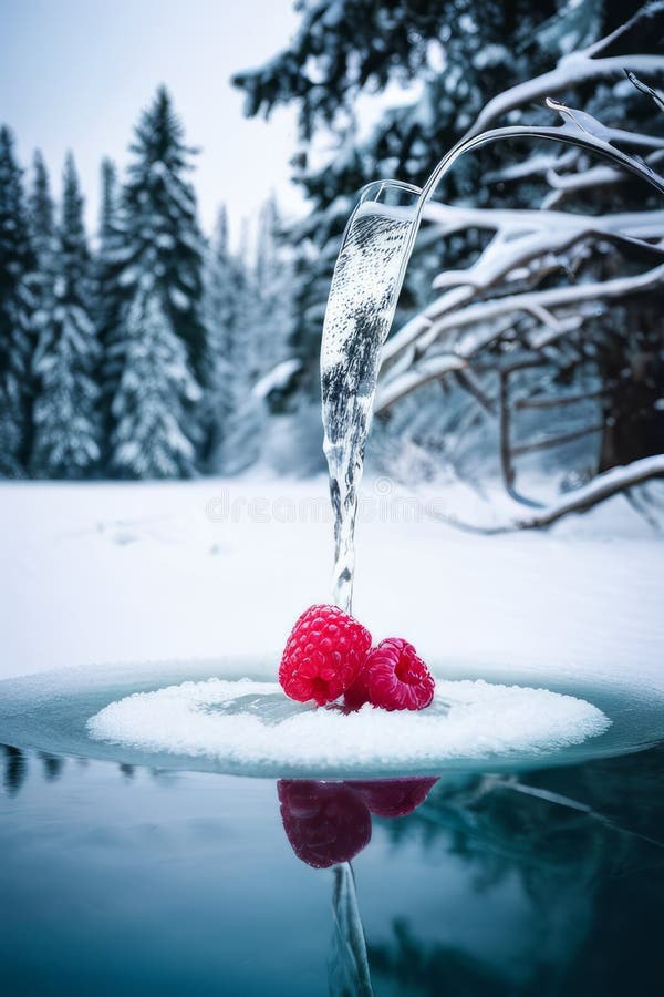 Splash Water Aggregate Raspberry Fruit Encased in Ice Water with the ...