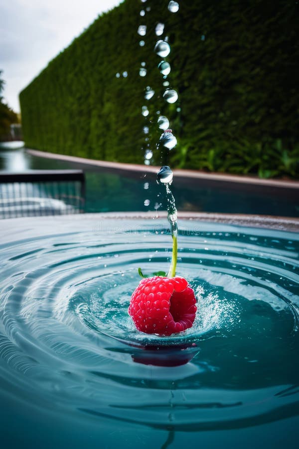 Splash Water Aggregate Raspberry Fruit Surrounded by Glittering Water ...