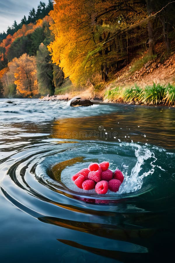 Splash Water Aggregate Raspberry Fruit Surrounded by a Swirl of Clear ...