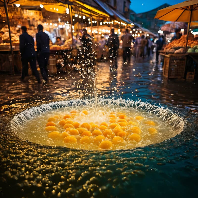 Splash Water Apricot with Droplets Producing Beautiful Patterns Placed ...