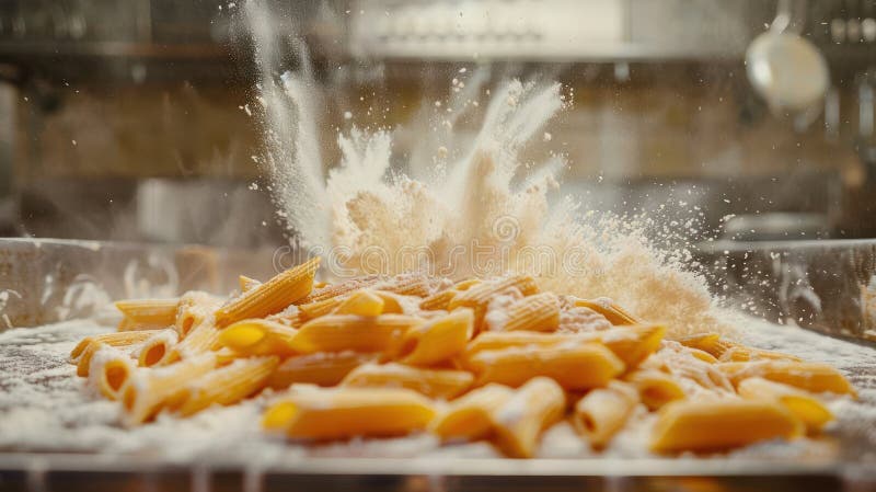 Penna Pasta Exploding with Flour Dust: a Culinary Delight Stock ...