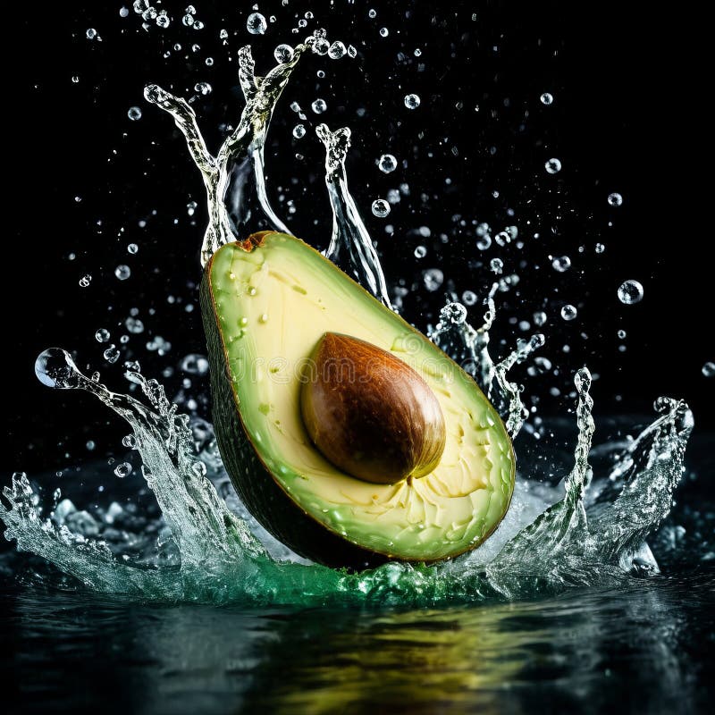 Splash Water Avocado Breaching the Surface of a Crystal-clear Splash ...