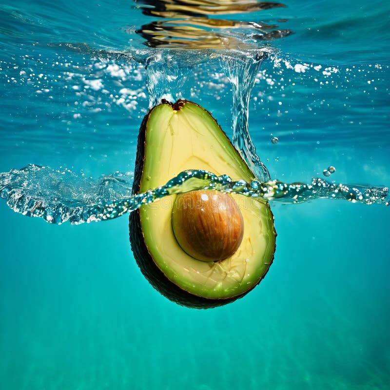 Splash Water Avocado Engulfed in a Waterfall of Clean Water the ...