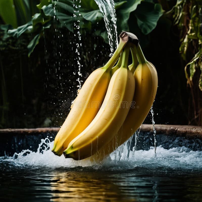 Splash Water Banana with Water Falling Down in a Lovely Waterfall ...