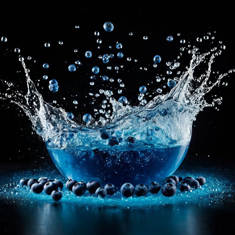 Splash Water Blueberry Exploding Outward Crystal-clear Water Droplets ...