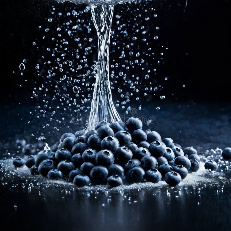 Splash Water Blueberries Surrounded by a Cloud of Fine Mist Each ...