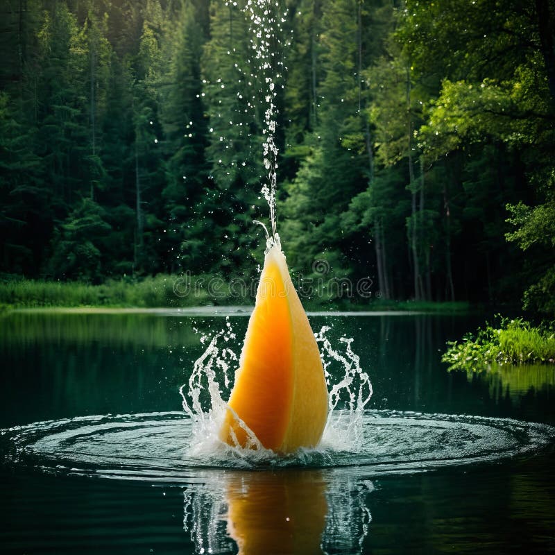 Splash Water Cantaloupe with Water Exploding Forth Placed Against the ...