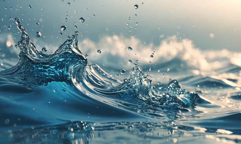 A Splash of Water is Captured in the Middle of the Ocean, with a Blue ...