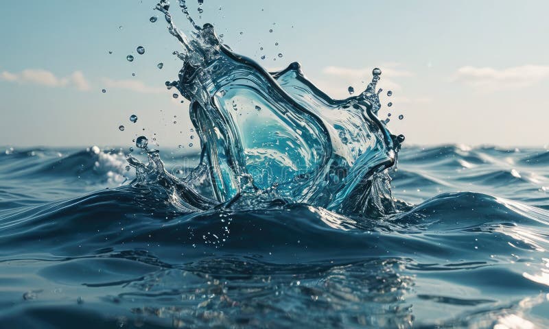 A Splash of Water is Captured in the Middle of the Ocean, with a Blue ...