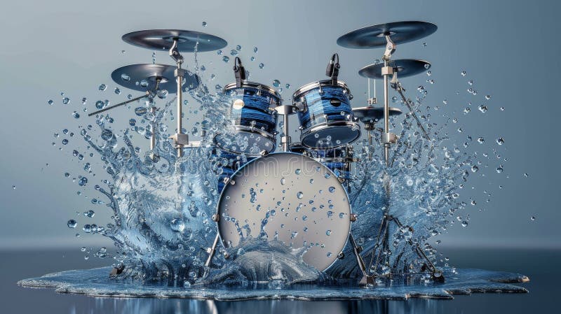 A Splash of Water is on a Drum Set, with the Drums and Cymbals Still ...