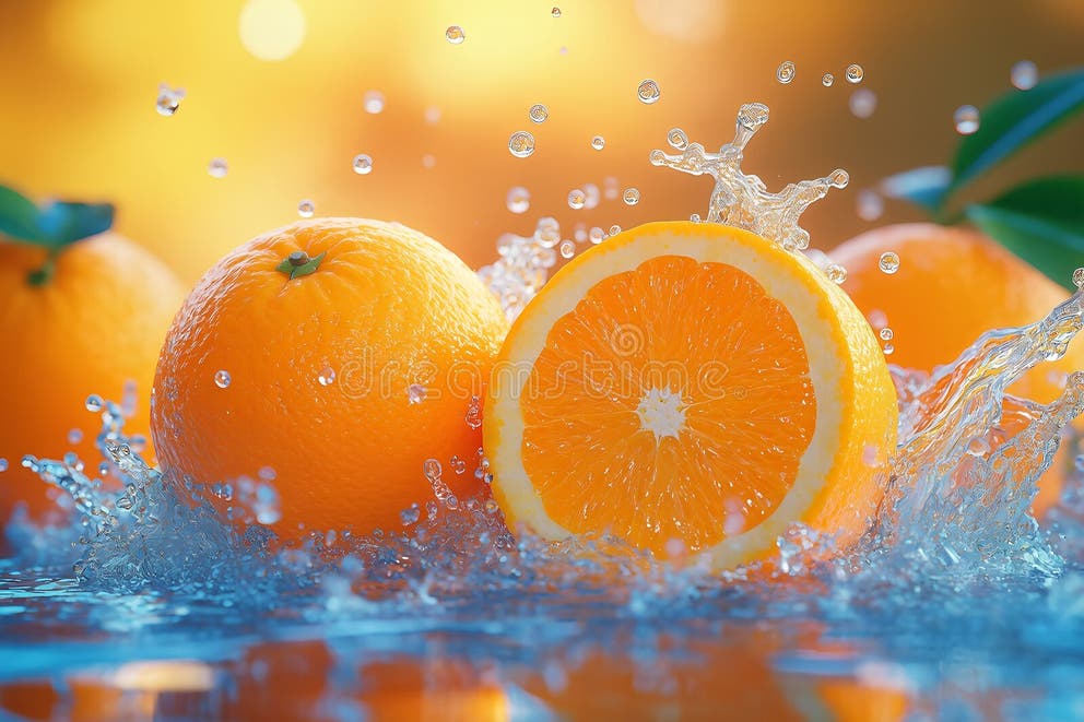 A Splash of Water is Falling on a Bunch of Oranges Stock Illustration ...