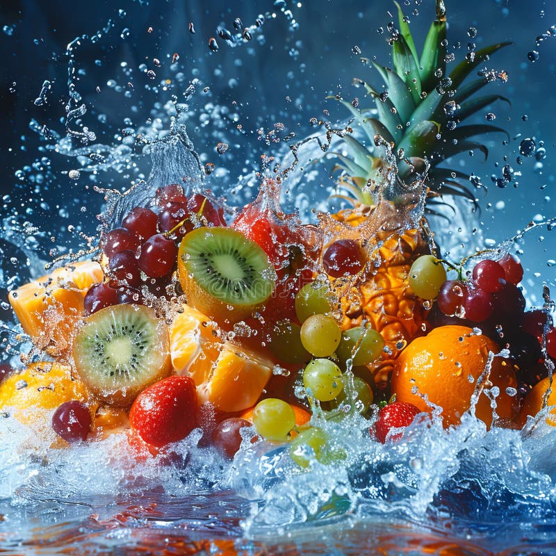 A Splash of Water with Fruits and a Pineapple Stock Image - Image of ...