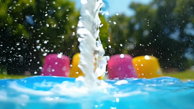 A Splash of Water from a Hose is Falling into a Pool Stock Footage ...