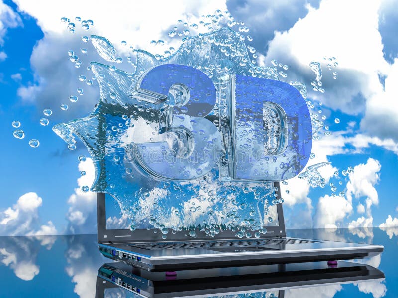 Splash Water from the Laptop Screen with Symbols 3d, 3d Render Stock ...