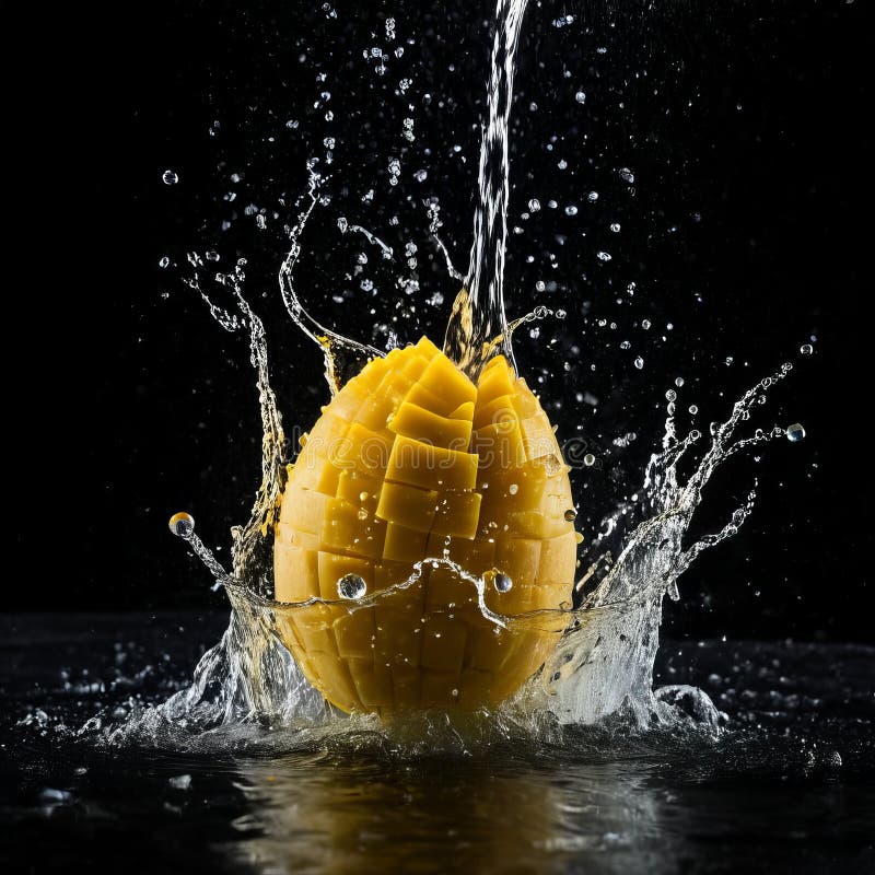 Splash Water Mango Engaging with Splashing Water Tiny Droplets ...