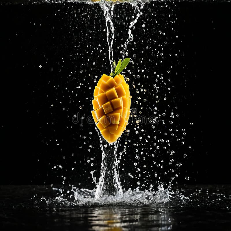 Splash Water Mango Suspended in a Column of Water Droplets Creating ... Splash Water Mango Suspended in a Column of Water Droplets Creating ...