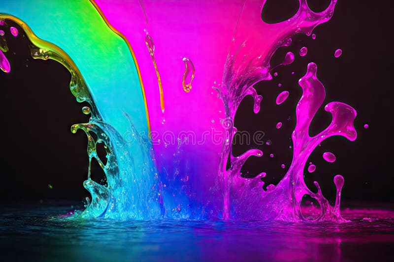 Splash of Water on Neon Light Background. Ai Generative Stock ...