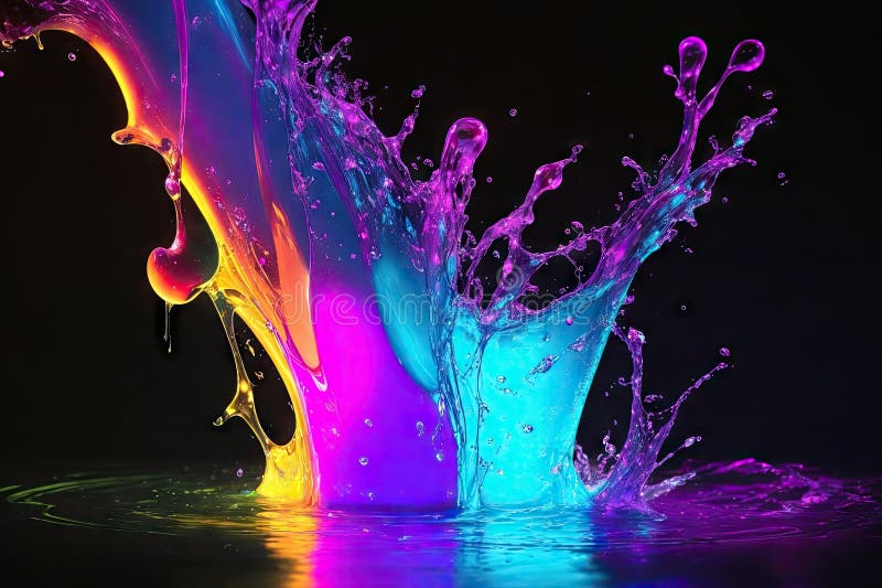 Splash of Water on Neon Light Background. Ai Generative Stock ...