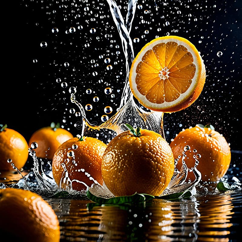 Splash Water Oranges Emerging from a Dynamic Splash Droplets Spreading ...