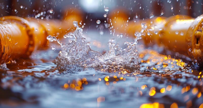 A Splash of Water from a Pipe, with the Water Droplets Falling in a ...