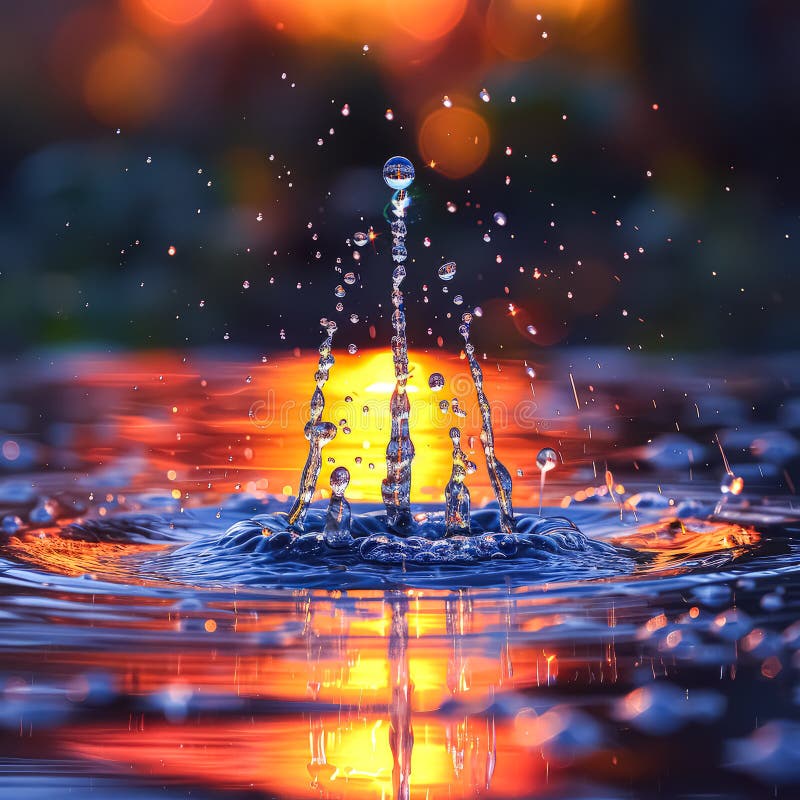 A Splash of Water in a Pond with a Sunset in the Background Stock Photo ...