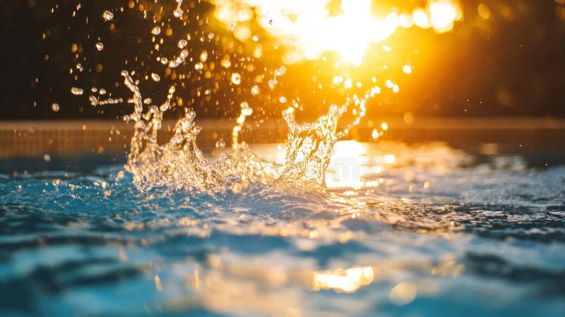 A Splash of Water in a Pool with the Sun Shining on it Stock ...