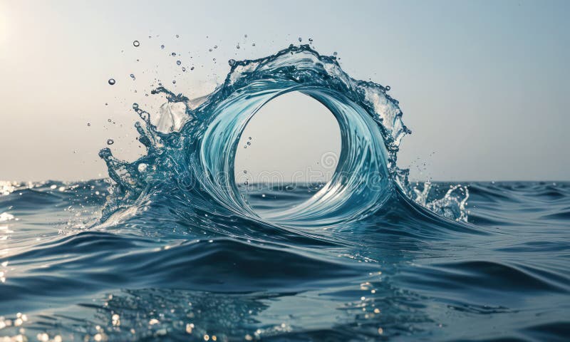 A Splash of Water is Shown in the Ocean, with a Splash Hole in the ...