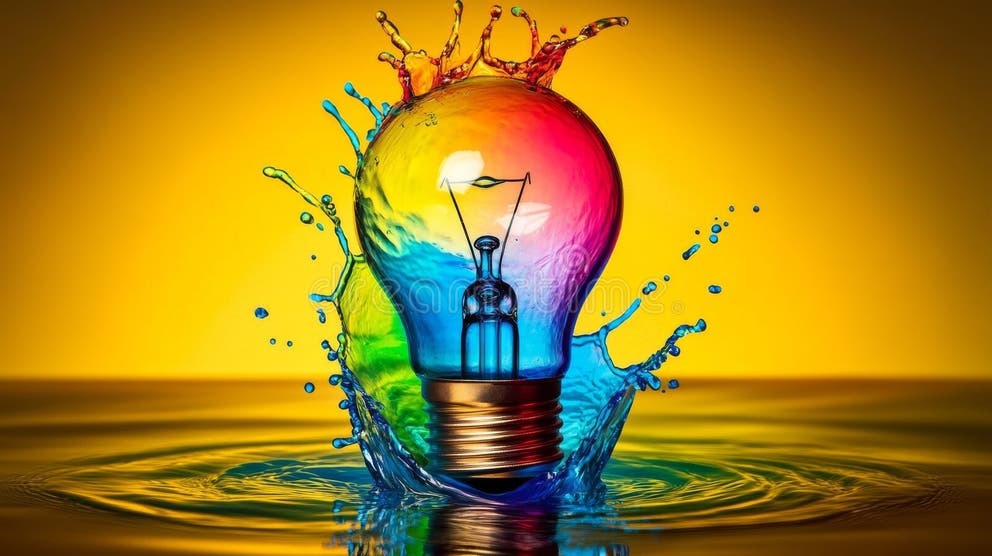 A Splash of Water Surrounds a Light Bulb, Creating a Vibrant Effect ...