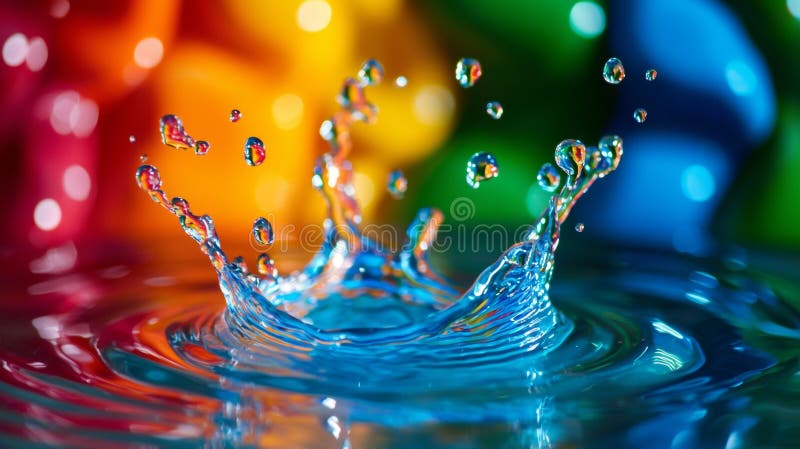 Splash of Water with Vibrant Rainbow Reflections Stock Photo - Image of ...