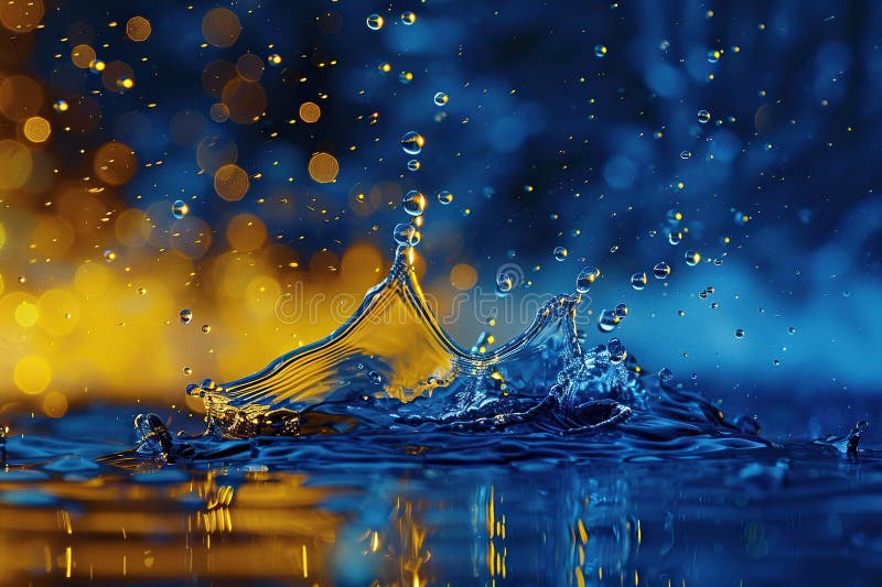 Splash of Water on a Yellow and Blue Background. Generated by ...