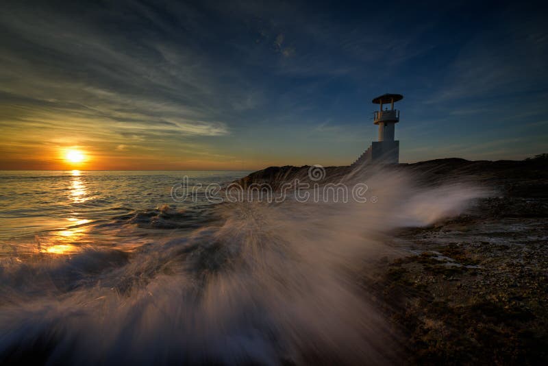 Splash of Wave at Lighthouse Stock Photo - Image of stormy, nature ...
