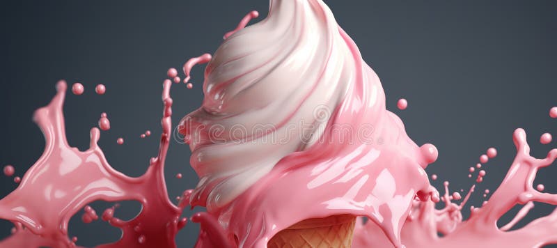Splash Wave of Strawberry Milk Ice Cream Cone Background Stock ...