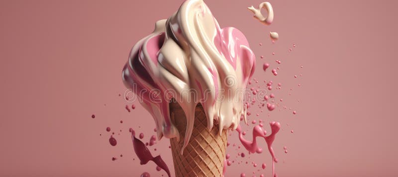 Splash Wave of Strawberry Milk Ice Cream Cone Background Stock ...