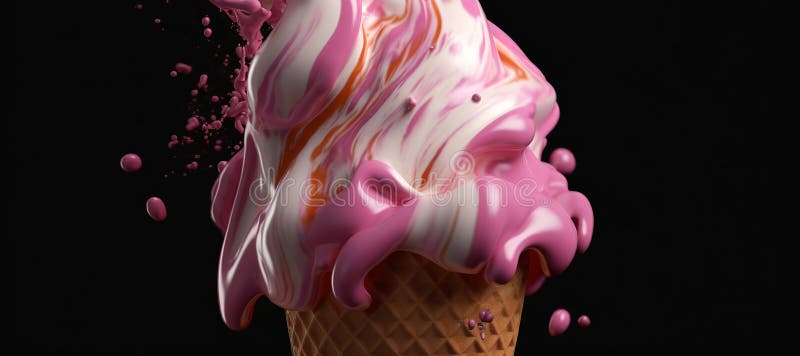Splash Wave of Strawberry Milk Ice Cream Cone Background Stock ...
