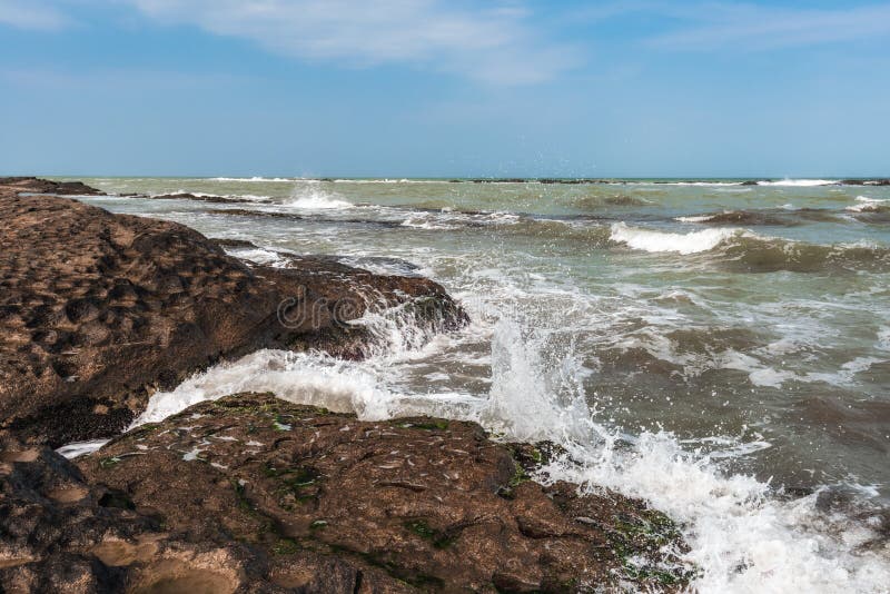 Splash of Waves on a Rocky Seashore Stock Image - Image of seashore ...