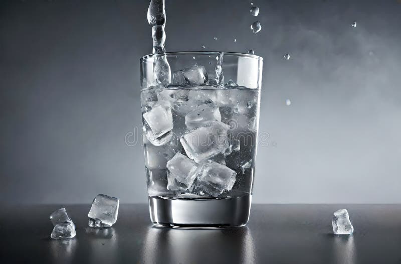 Splashable Water with Ice in the Form of Ice Drops in a Glass. Stock ...