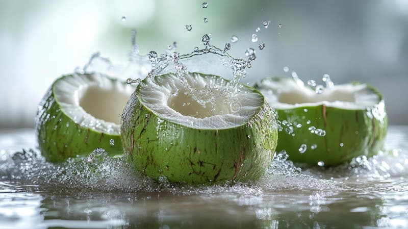 Splashed Fresh Green Coconut with Water Generative AI Stock ...