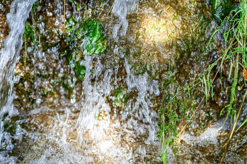Splashes and Bubbles in Stream of Clean Fresh Spring Water in Forest ...